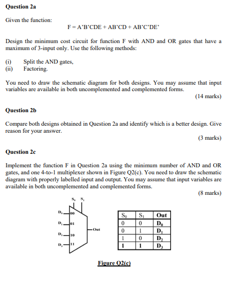 Solved F=A′B′CDE+ABB′CD+AB′C′DE ’ Design the minimum cost | Chegg.com