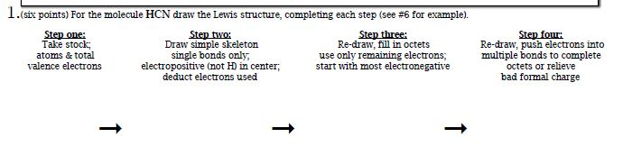 Solved 1.(six points) For the molecule HCN draw the Lewis | Chegg.com