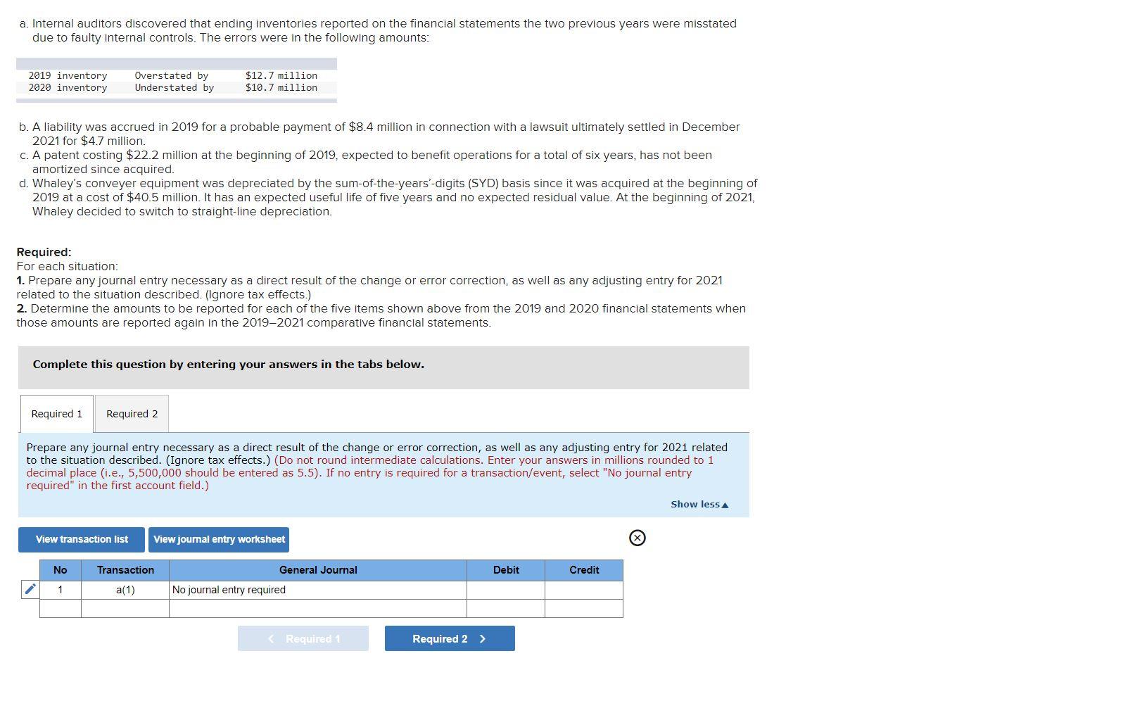 Problem 20-14 (Algo) Errors; change in estimate; | Chegg.com