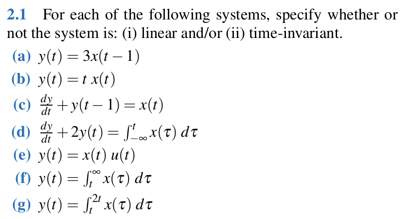 Solved 2.1 ﻿For each of the following systems, specify | Chegg.com