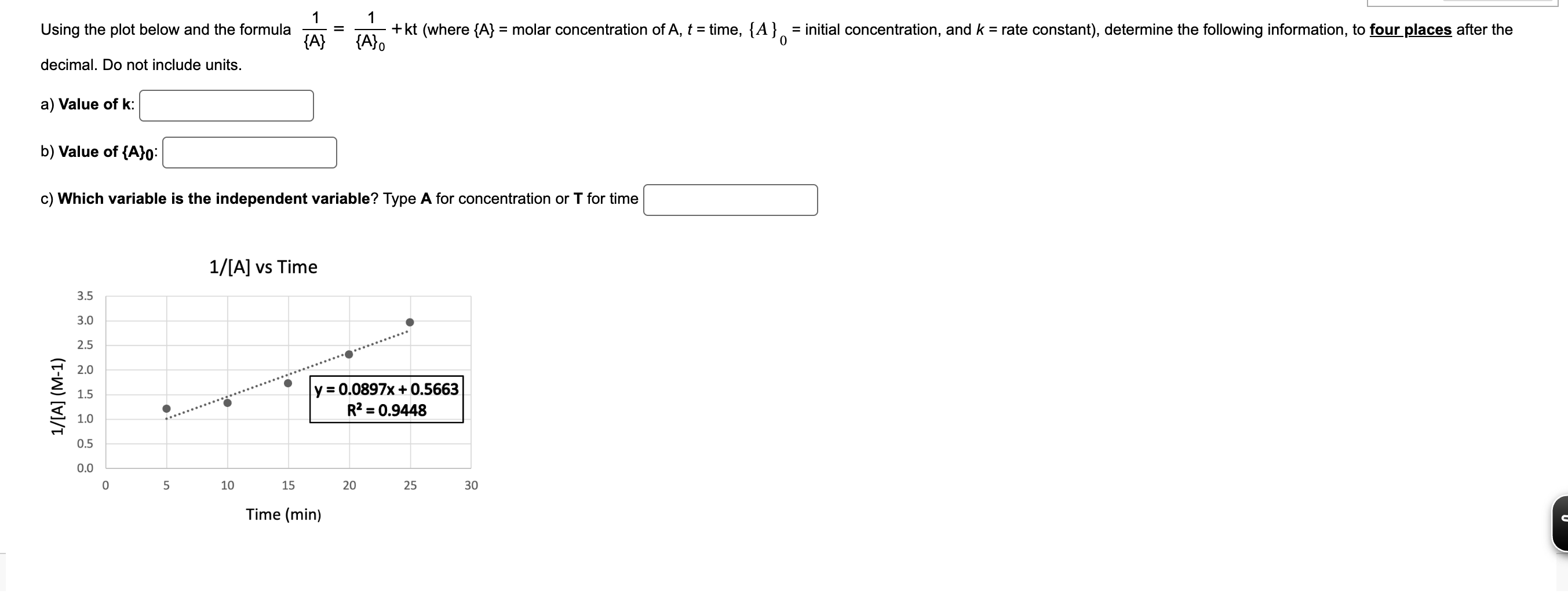 decimal. Do not include units. a) Value of k : b) | Chegg.com