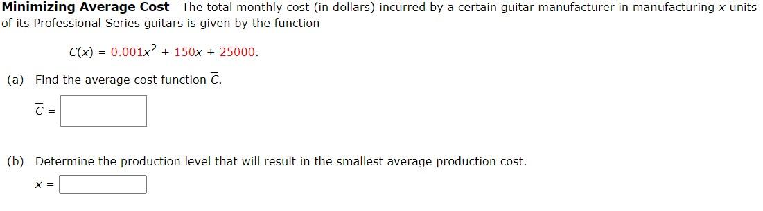 Solved Minimizing Average Cost The total monthly cost (in | Chegg.com