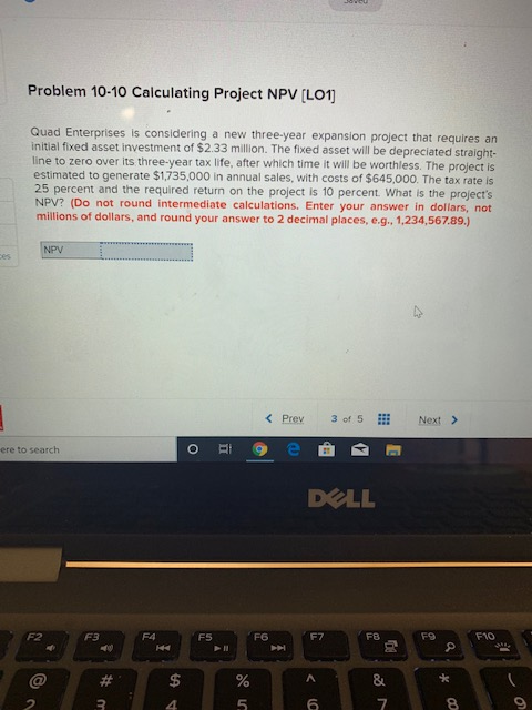 Solved Problem 10-10 Calculating Project NPV (L01) Quad | Chegg.com