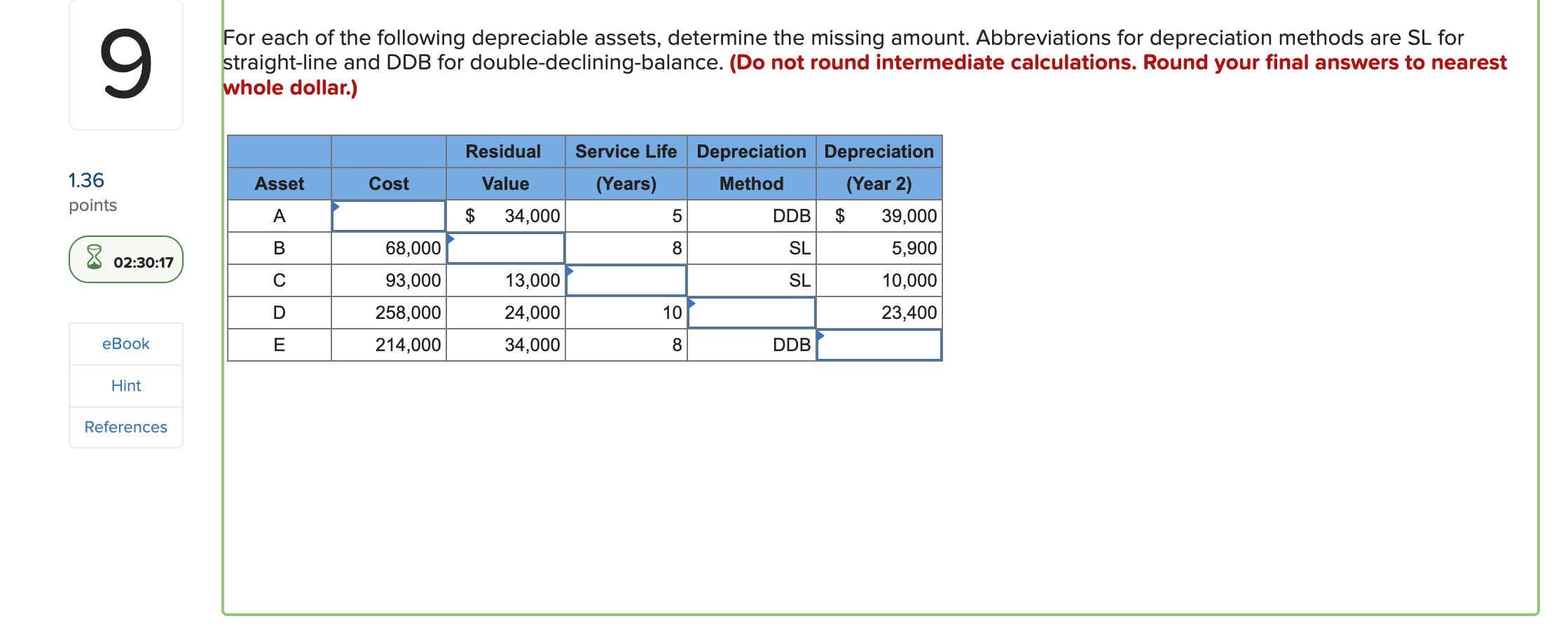 Solved For each of the following depreciable assets, | Chegg.com