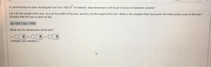 Solved In constructing an open rectangular box from 1083 12 | Chegg.com