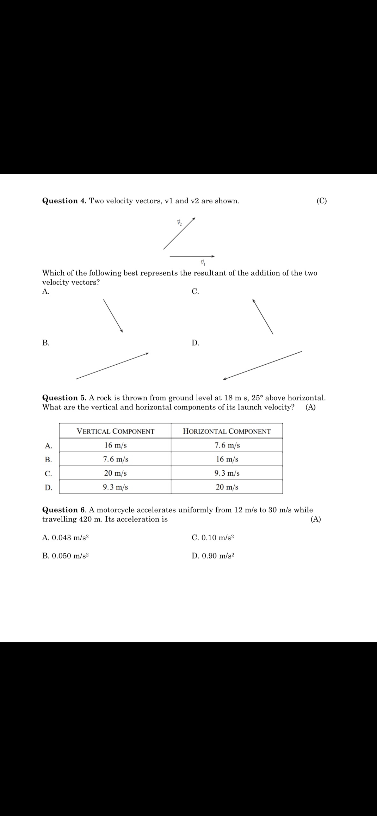 Solved Question 4. Two velocity vectors, v1 and v2 are | Chegg.com