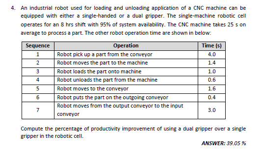 Solved 4. An industrial robot used for loading and unloading | Chegg.com