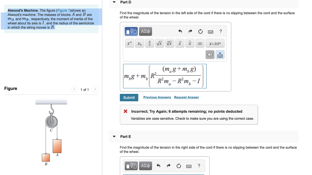 Solved Part D Atwood's Machine. The figure (Figure 1)shows | Chegg.com Solved Part D Atwood's Machine. The figure (Figure 1)shows | Chegg.com