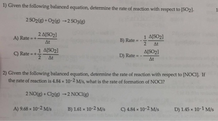 Solved 1) Given the following balanced equation, determine | Chegg.com