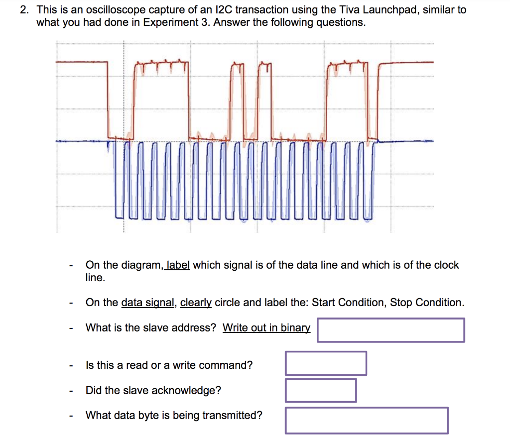Solved This is an oscilloscope capture of an I2C transaction | Chegg.com