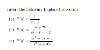 Solved Invert the following Laplace transforms: (a) | Chegg.com