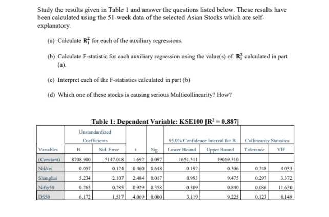 Solved Study the results given in Table 1 and answer the | Chegg.com