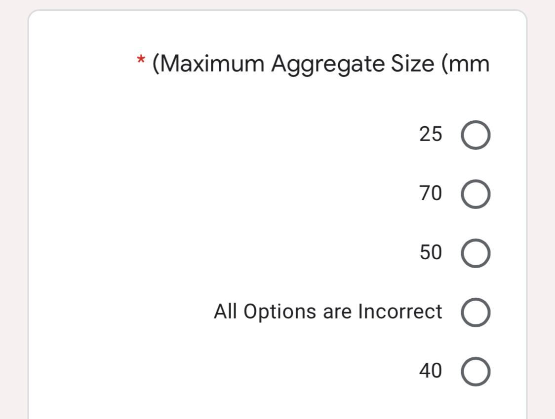 Solved * (Maximum Aggregate Size (mm 25 70 50 All Options | Chegg.com