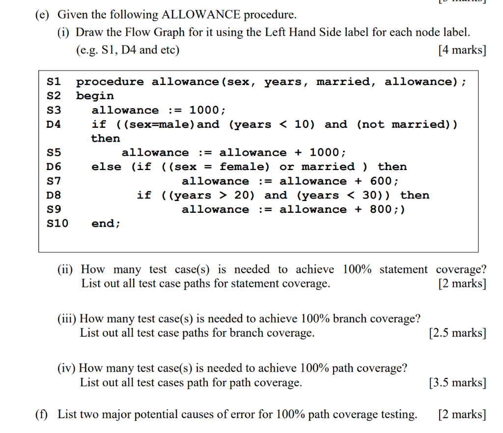 Solved (e) Given the following ALLOWANCE procedure. (i) Draw | Chegg.com