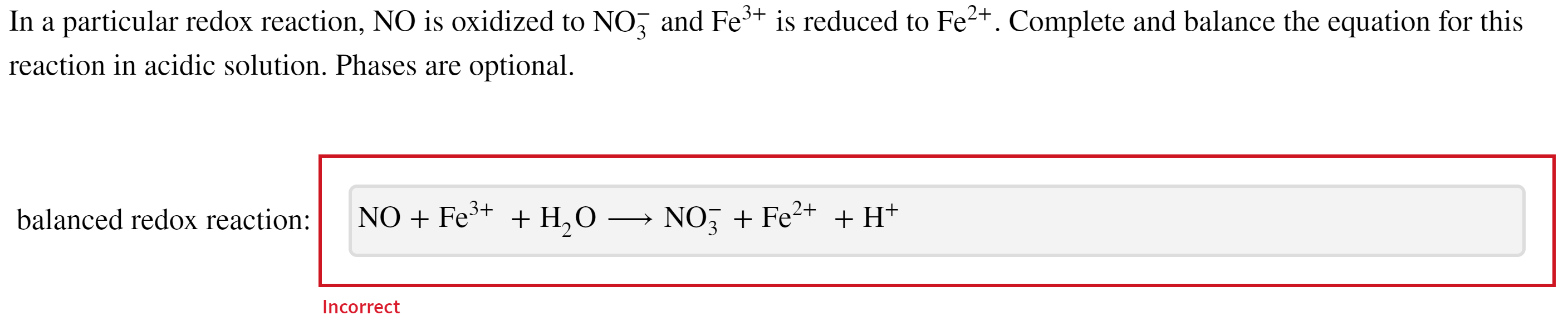 Solved In a particular redox reaction, NO is oxidized to | Chegg.com