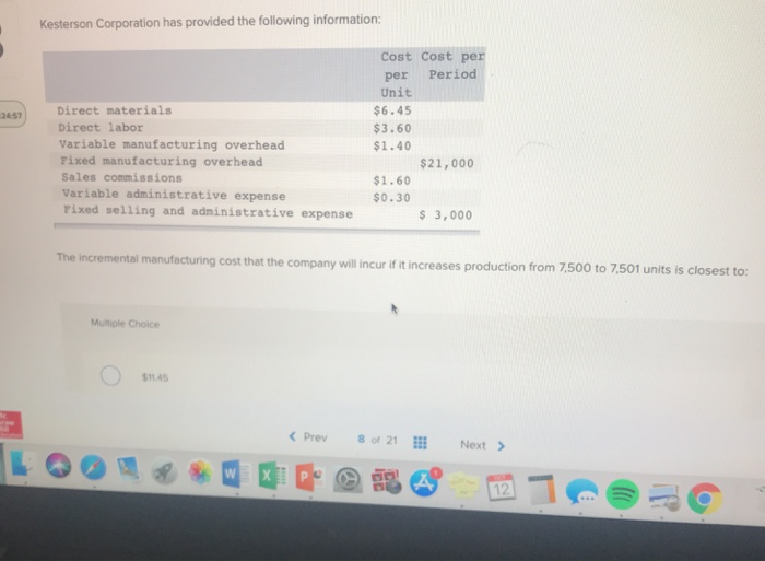 Solved Kesterson Corporation has provided the following | Chegg.com