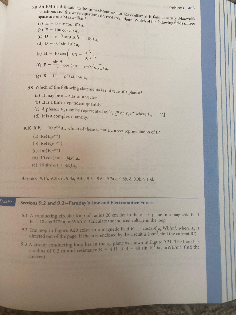 Solved finduced in the rada FIGURE 9.20 For Problem 9.2. O | Chegg.com