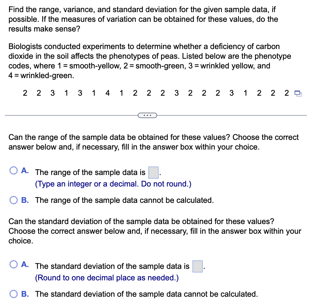 Solved Find the range, variance, and standard deviation for | Chegg.com