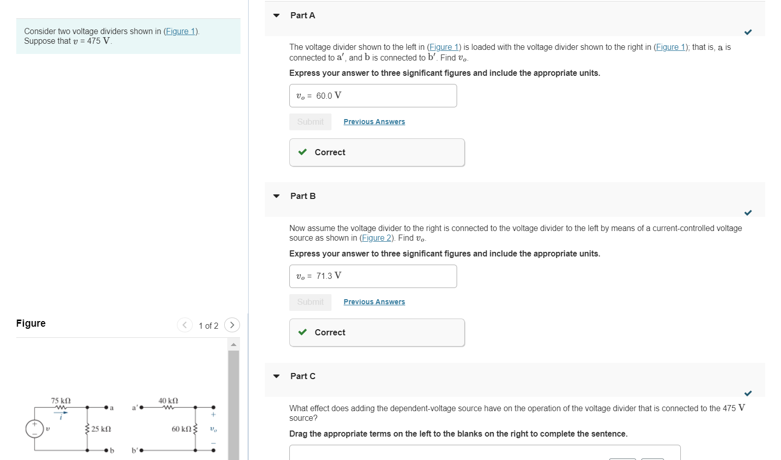 Solved Consider two voltage dividers shown in (Figure 1). | Chegg.com