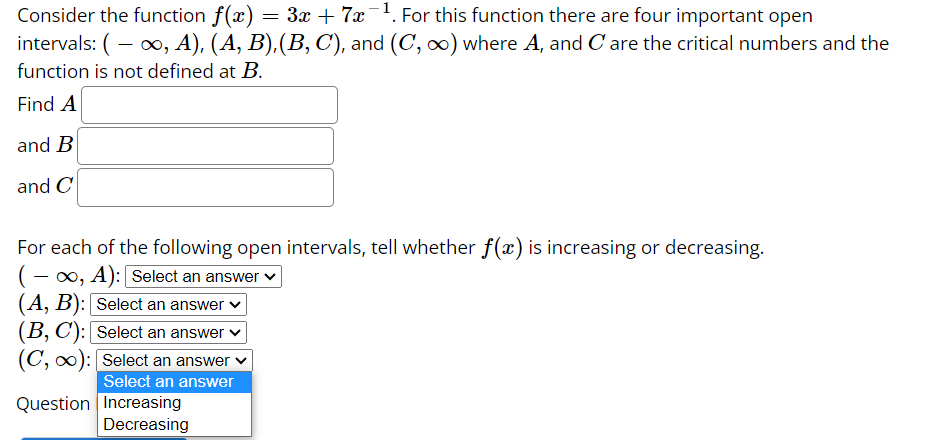 Solved Consider the function f(x)=3x+7x−1. For this function | Chegg.com