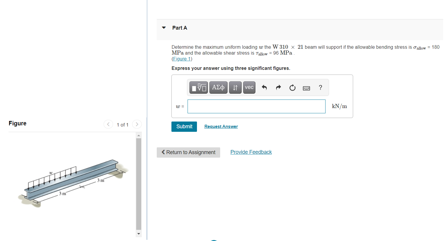 Solved Part A Determine the maximum uniform loading w the W | Chegg.com