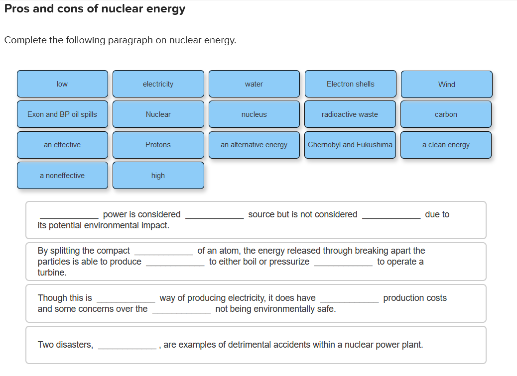 Solved Pros and cons of nuclear energy Complete the | Chegg.com