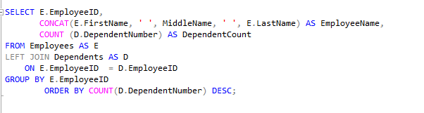 Solved Show the EmployeeID, EmployeeName (concatenate | Chegg.com