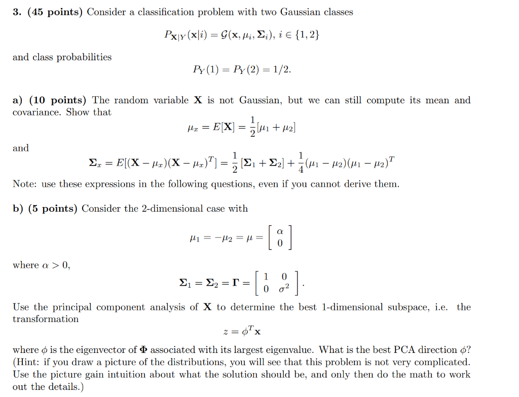3. (45 points) Consider a classification problem with | Chegg.com
