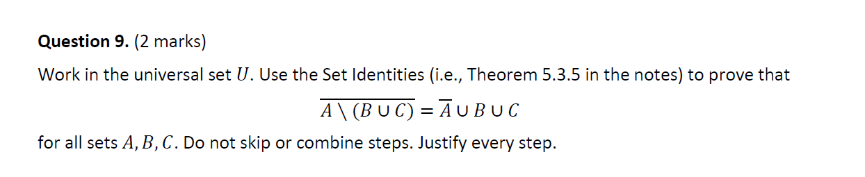 Solved Identity Laws A ∪ ∅ = A A ∩ U = A Universal Bound | Chegg.com