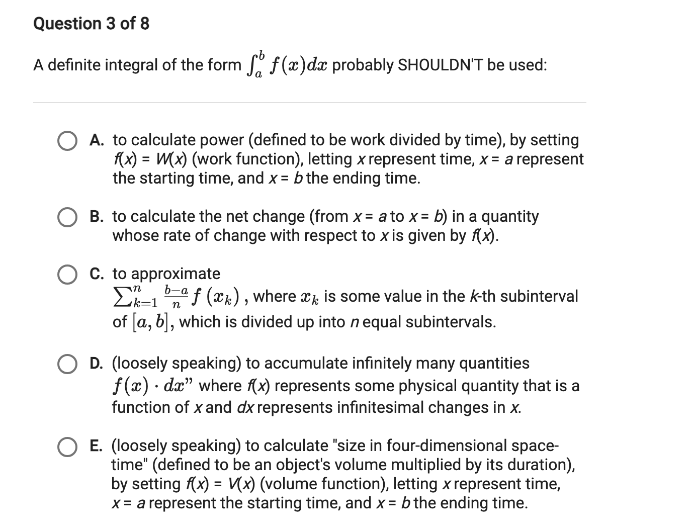 Question 3 ﻿of 8A definite integral of the form | Chegg.com