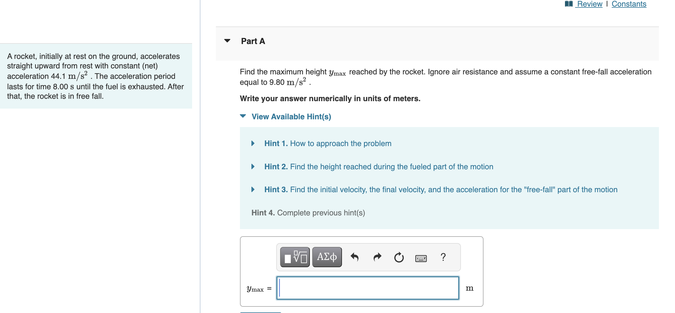 Solved A rocket, initially at rest on the ground, | Chegg.com