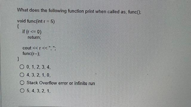 Solved What does the following function print when called | Chegg.com