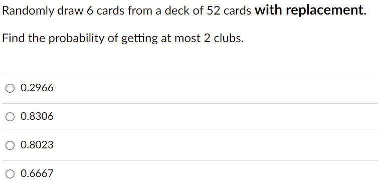 Solved Randomly draw 6 cards from a deck of 52 cards with | Chegg.com