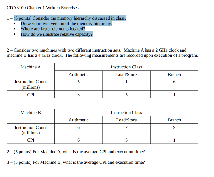 Solved CDA3100 Chapter 1 Written Exercises 1-(5 points) | Chegg.com