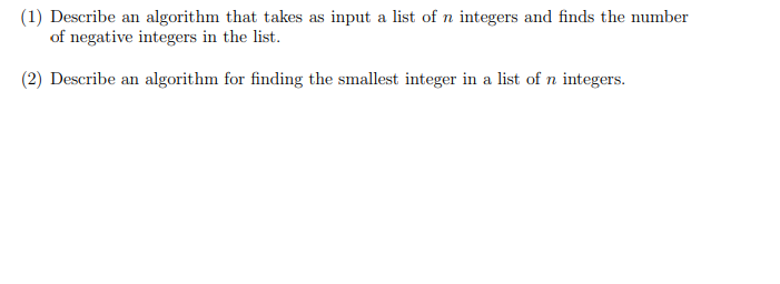 Solved (1) Describe an algorithm that takes as input a list | Chegg.com