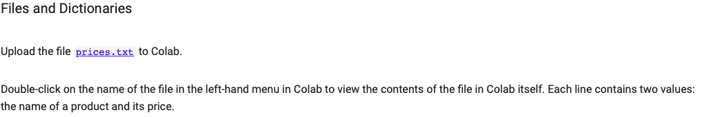 Solved Files and Dictionaries Upload the file prices.txt to | Chegg.com