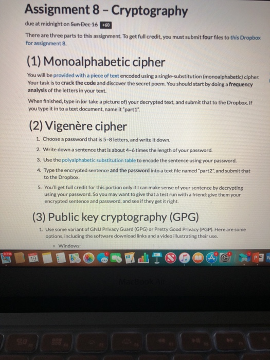 Solved Assignment 8-Cryptography due at midnight on Sun Dee | Chegg.com
