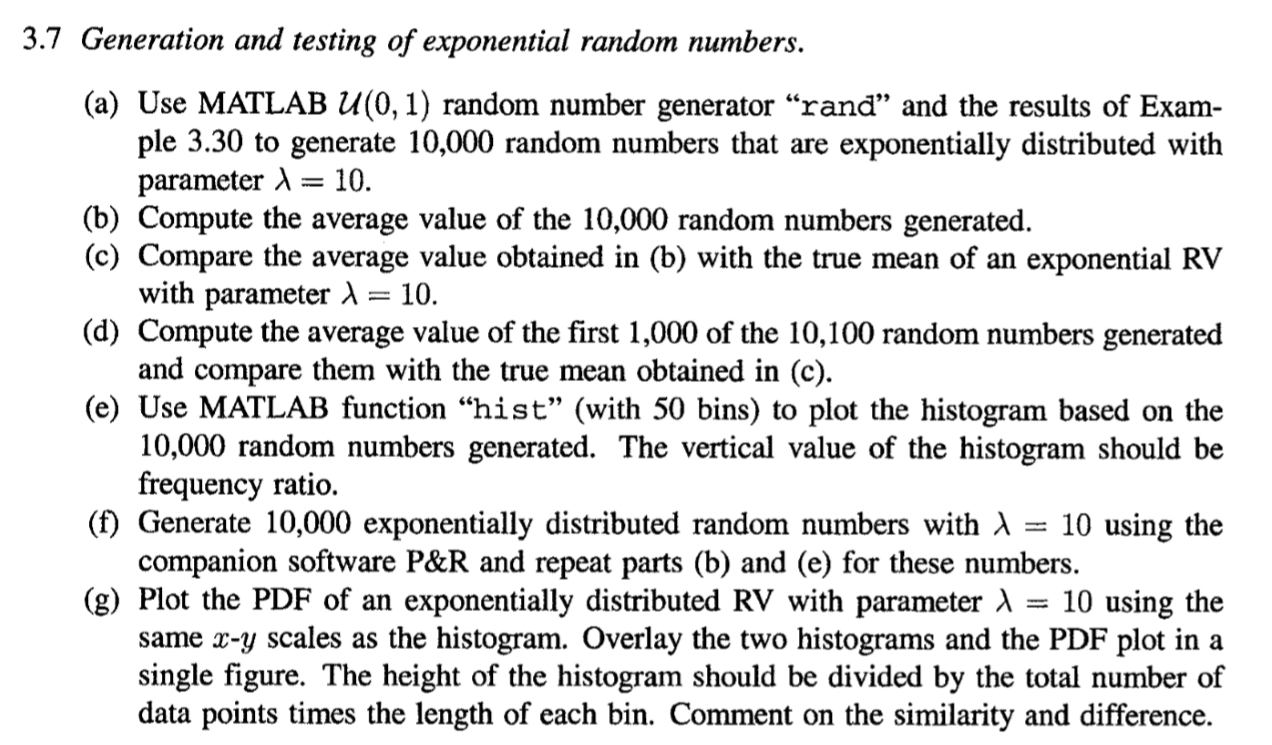 3.7 Generation and testing of exponential random | Chegg.com