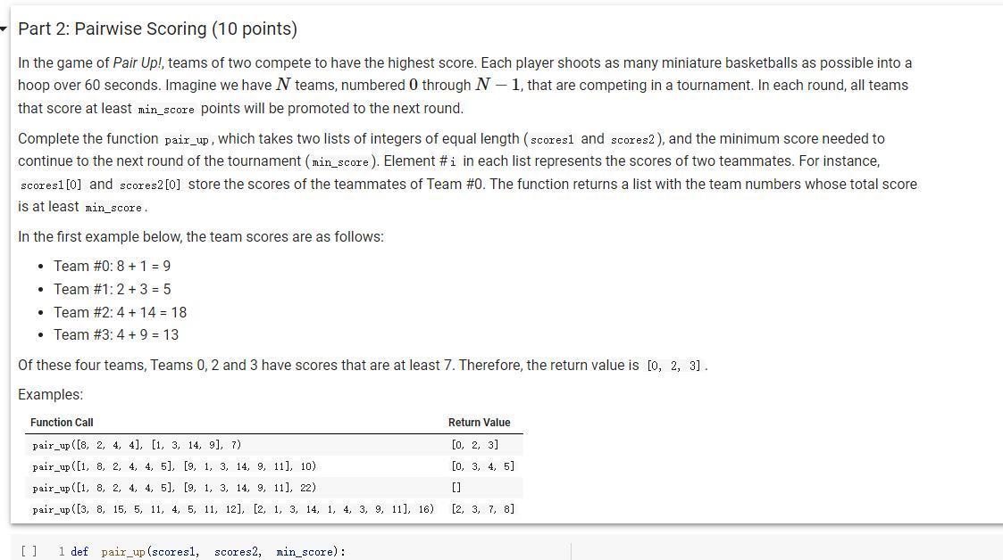 Solved Part 2: Pairwise Scoring (10 points) In the game of | Chegg.com