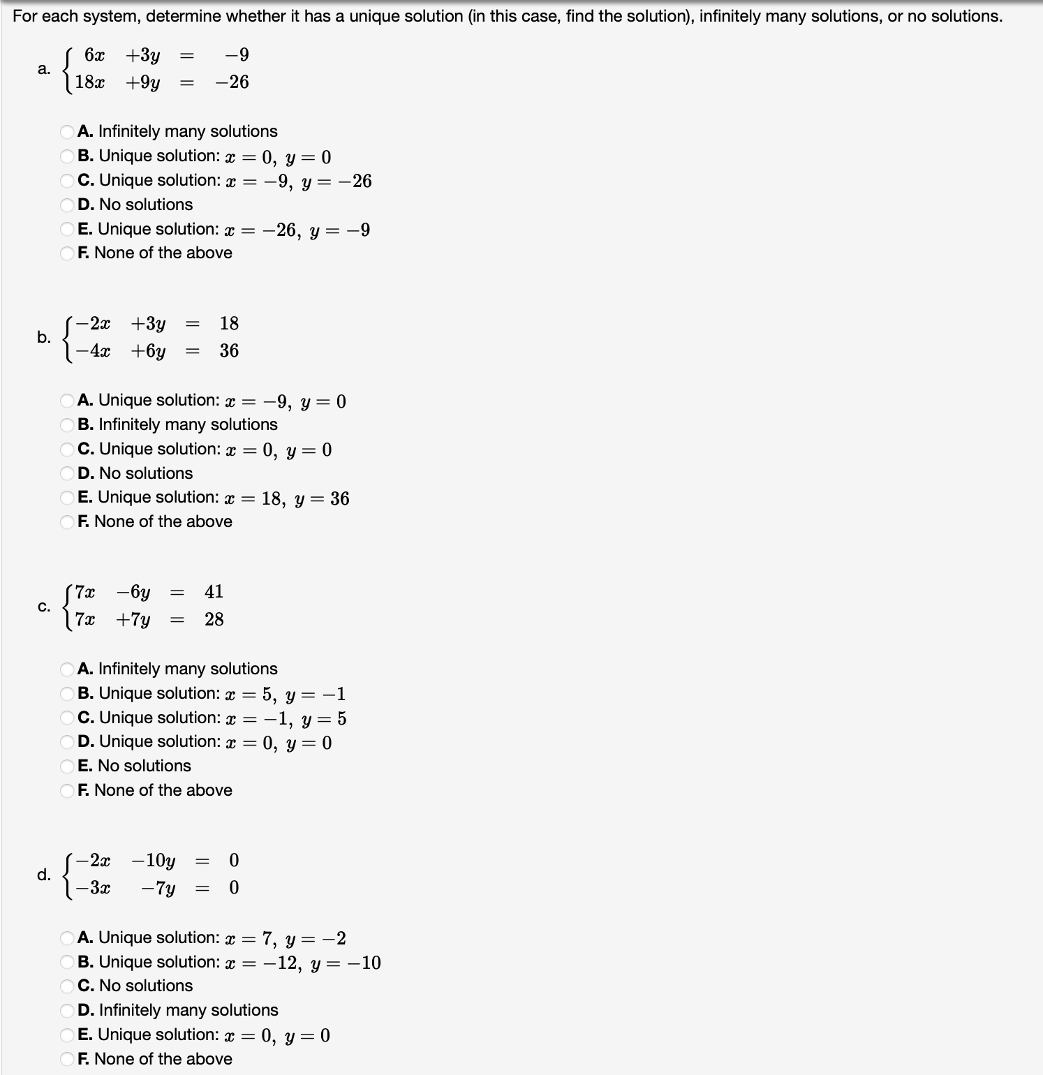 Solved For each system, determine whether it has a unique | Chegg.com