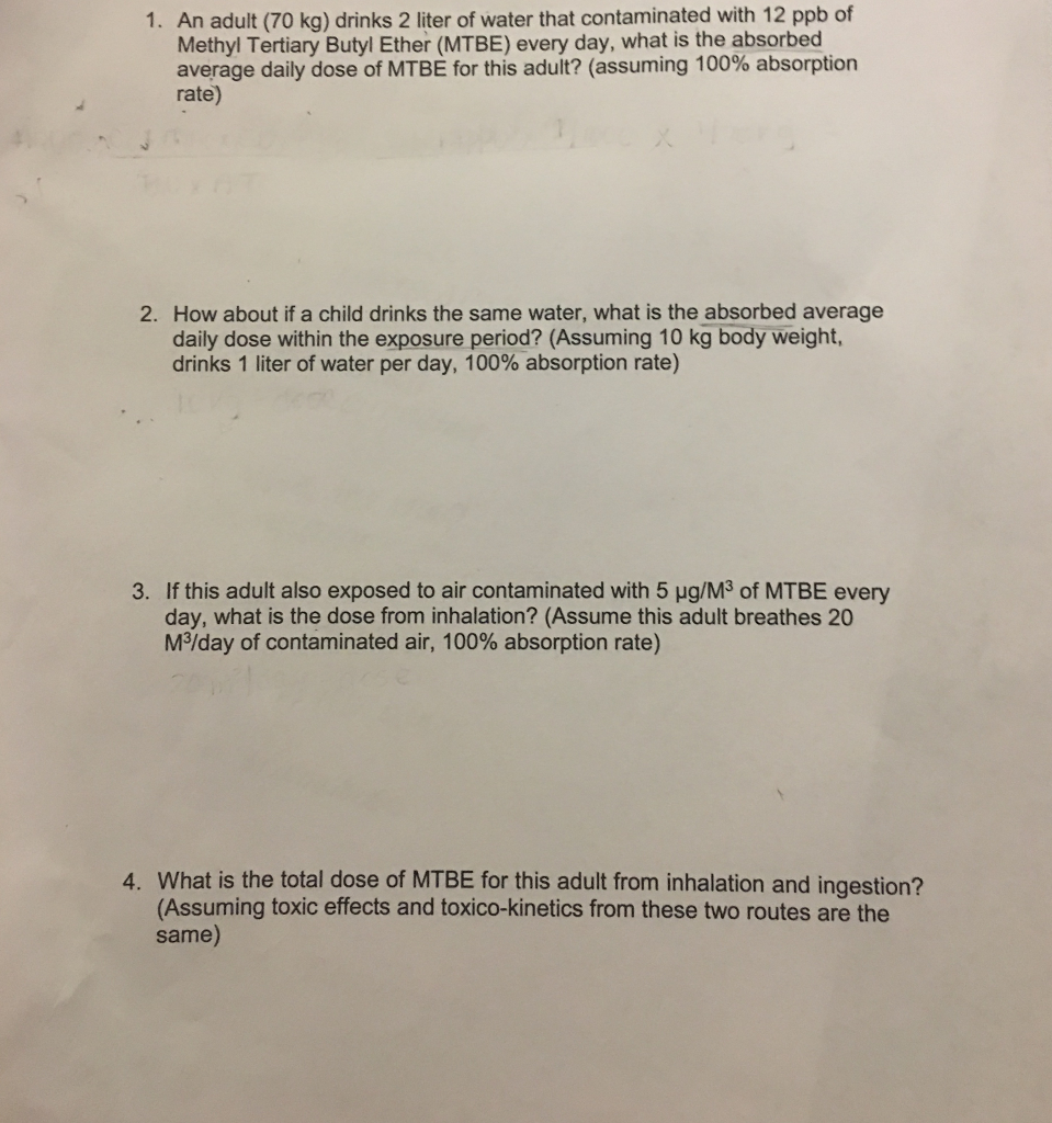 Solved 1. An adult (70 kg) drinks 2 liter of water that | Chegg.com
