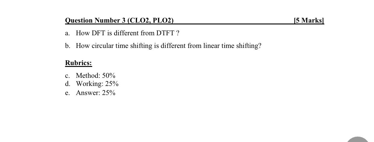 Solved Question Number 3 (CLO2, PLO2) 15 Marks a. How DFT is | Chegg.com