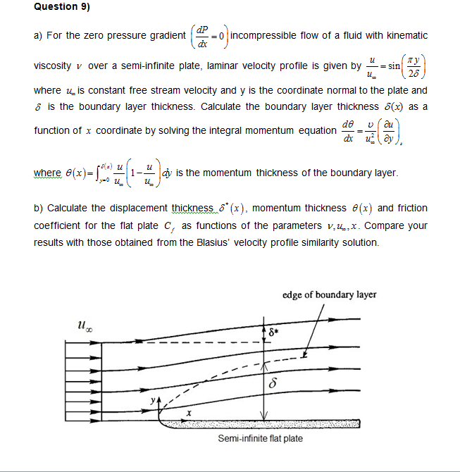 Solved Question 9) dP a) For the zero pressure gradient 0 | Chegg.com