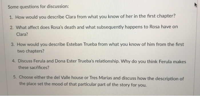 Solved Book is House of Spirits by Isabel Allende, chapter 1 | Chegg.com