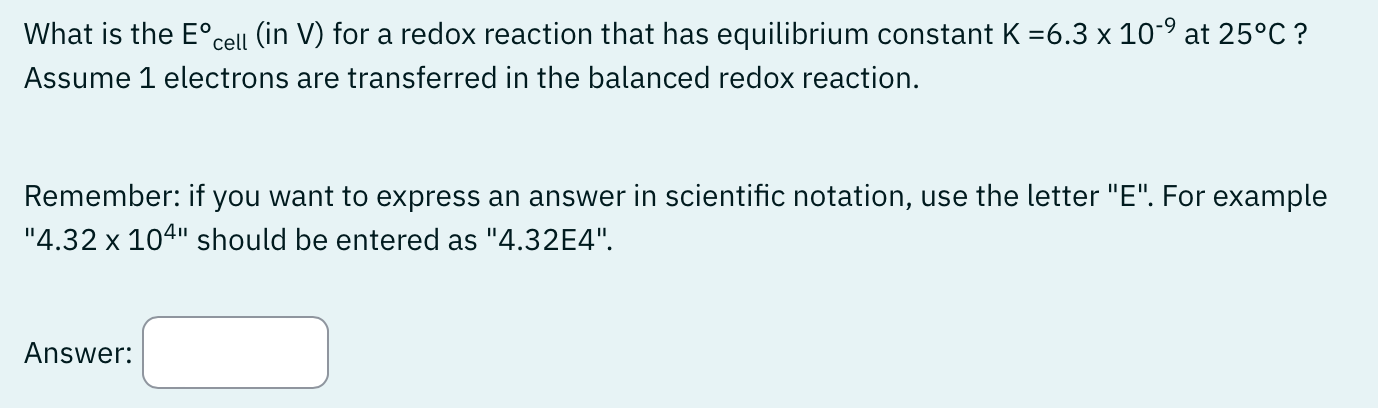 Solved What is the \\( \\mathrm{E}_{\\text {cell }}^{\\circ} | Chegg.com