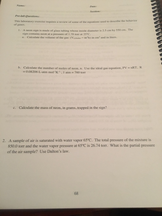 Solved Name: Date Pre-lab Questions This laboratory exercise | Chegg.com