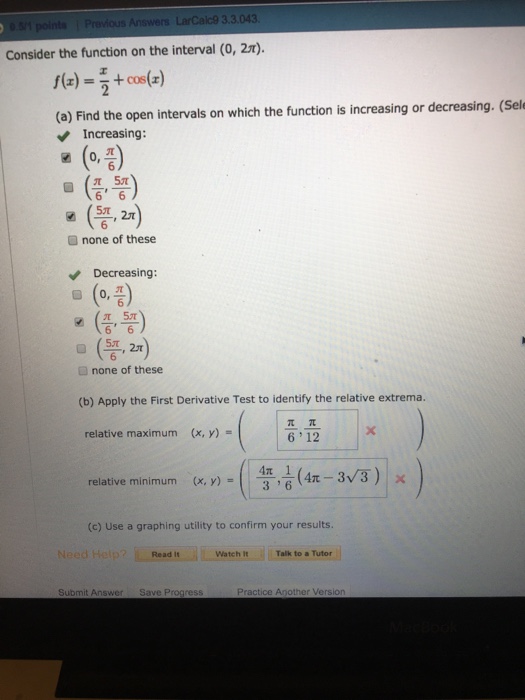Solved Consider the function on the interval (0, 2pi). f(x) | Chegg.com