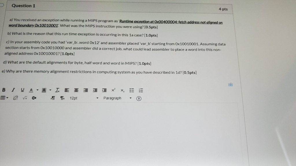 Question 1 4 pts a) You received an exception while | Chegg.com Question 1 4 pts a) You received an exception while | Chegg.com