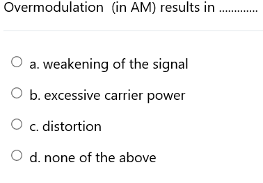 Solved Overmodulation in AM) results in a. weakening of the | Chegg.com