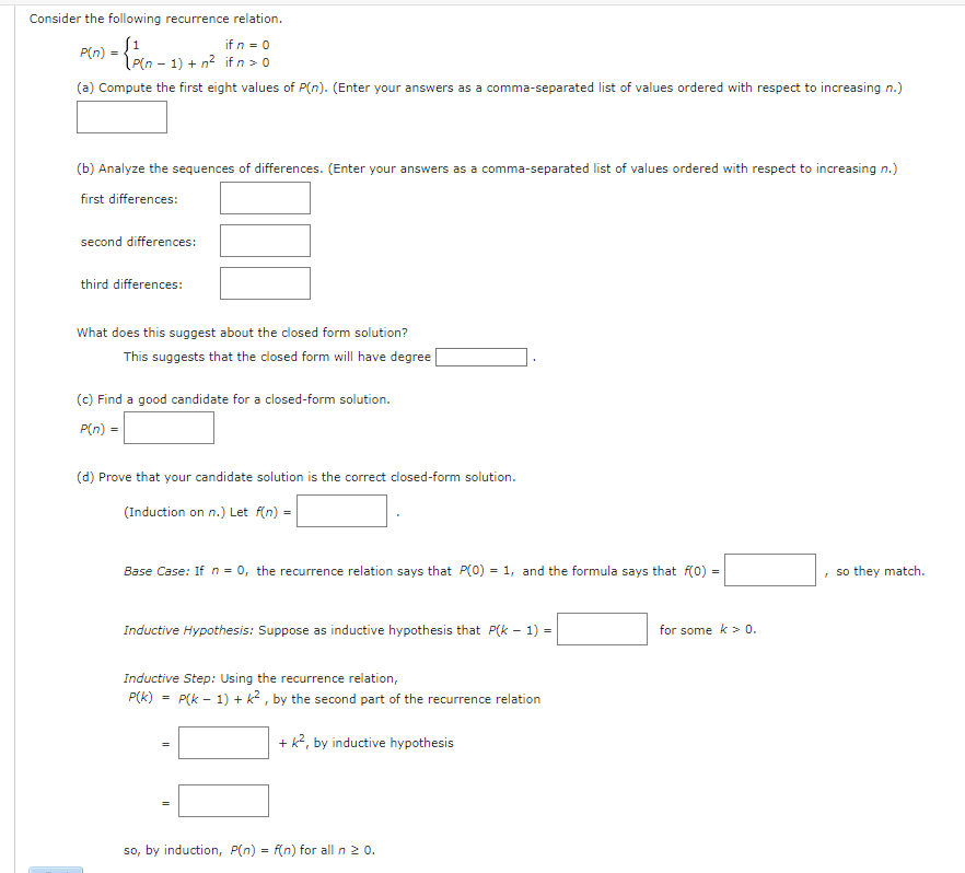 Solved Consider the following recurrence relation. | Chegg.com